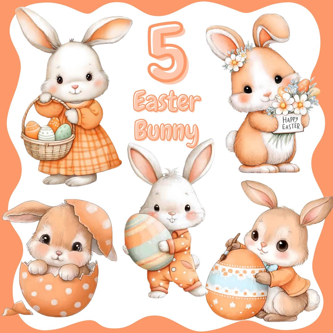 Easter Bunny Rabbit Clipart: Cartoon Graphics (digital Download - 5 ...