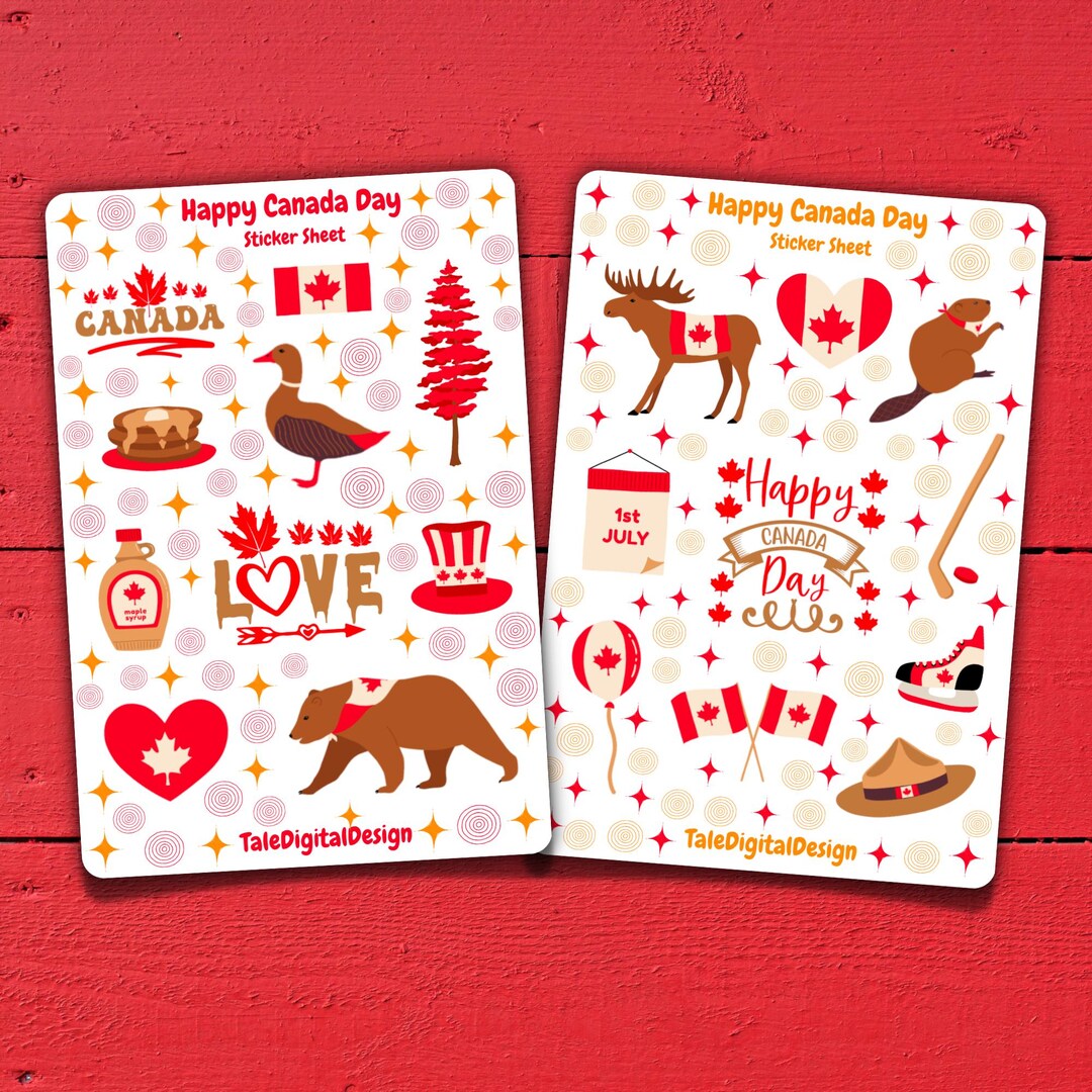 Canada Day Sticker Sheet Canadian Flag Maple Leaf Syrup Beaver Goose ...
