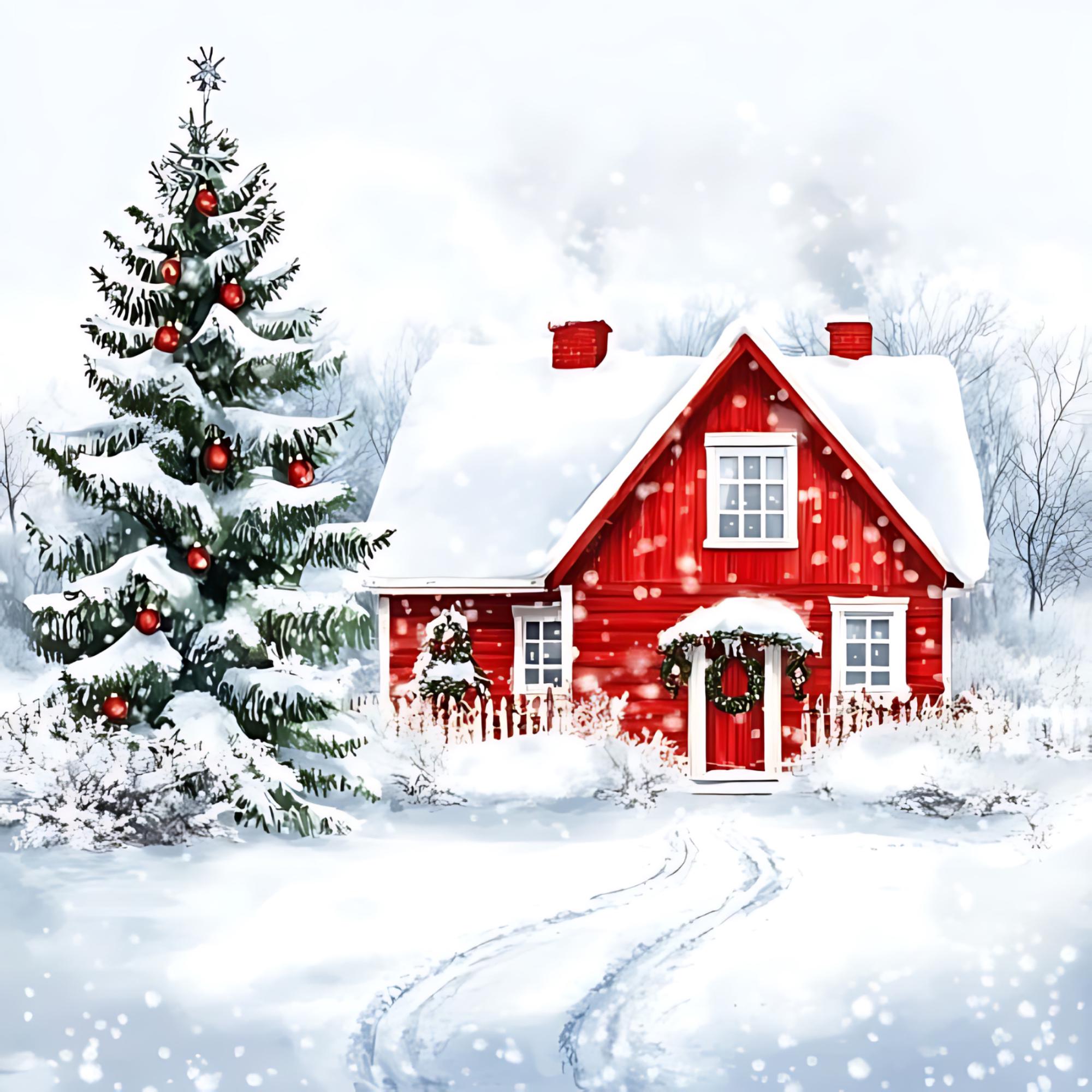Winter Village Snow Scene Red Snowy House PNG Digital Download ...