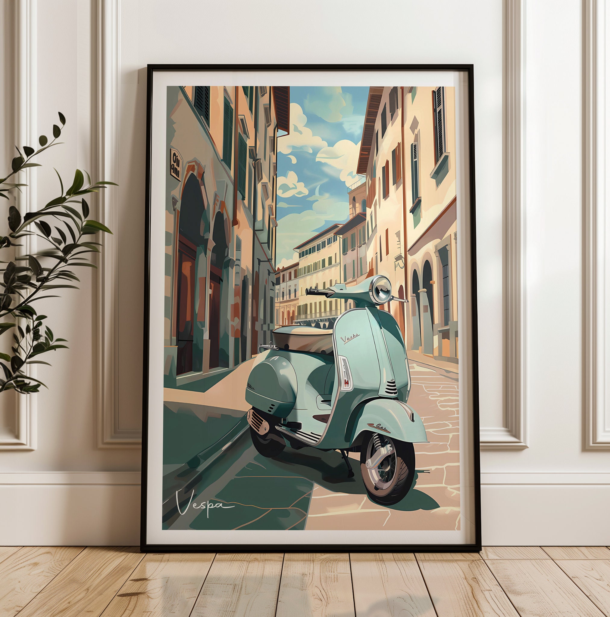 Vintage Vespa Poster Classic Scooter Wall Art, Framed Artful Print for ...