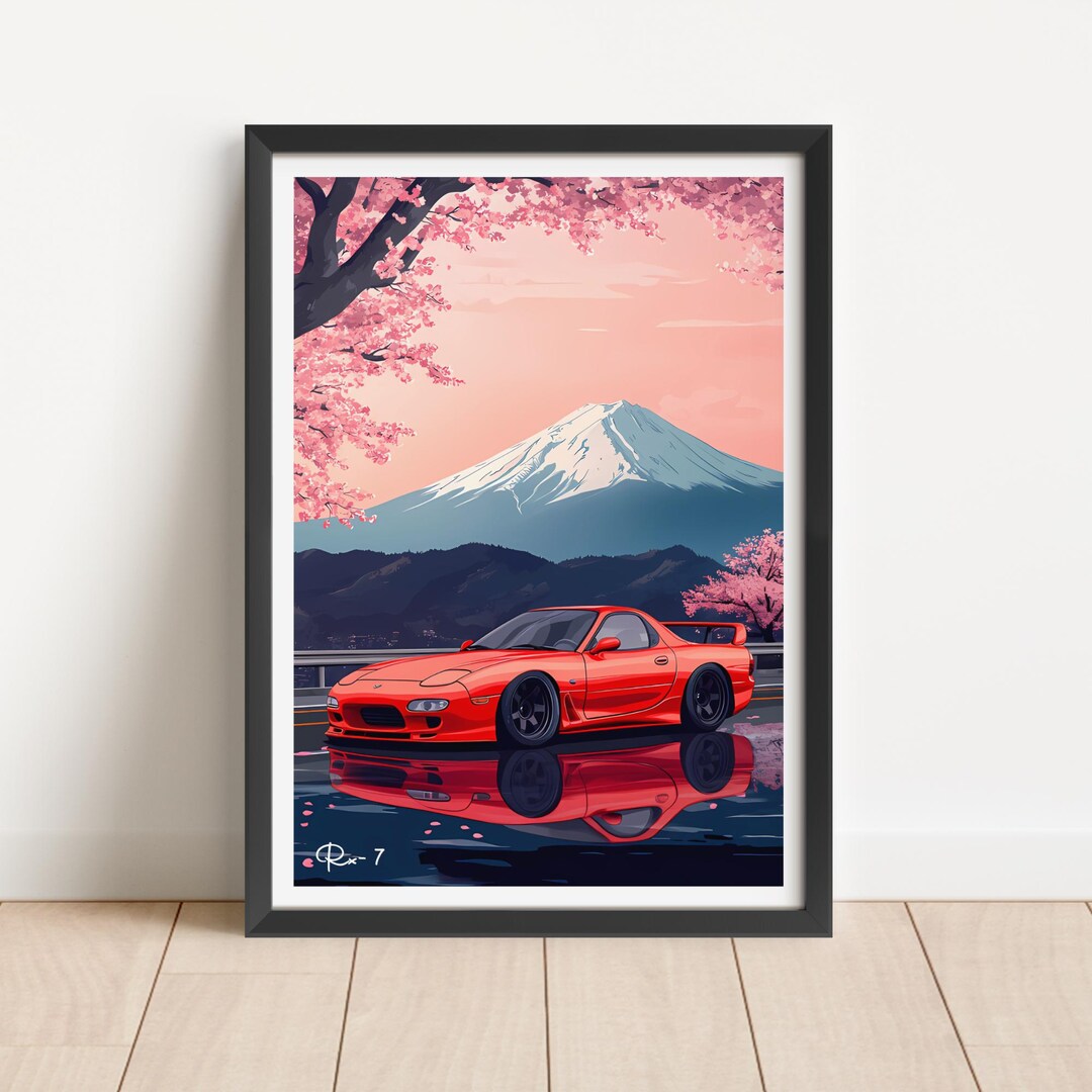 Mazda RX-7 FD3S Art Print | JDM Car Wall Art | Mount Fuji Cherry ...
