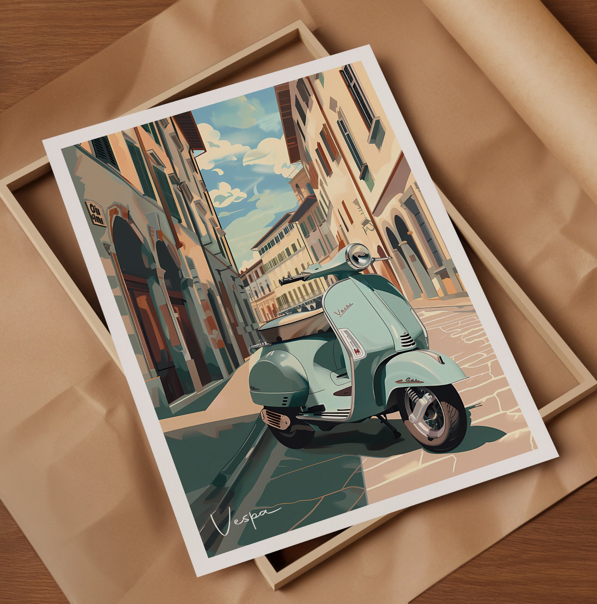 Vintage Vespa Poster Classic Scooter Wall Art, Framed Artful Print for ...