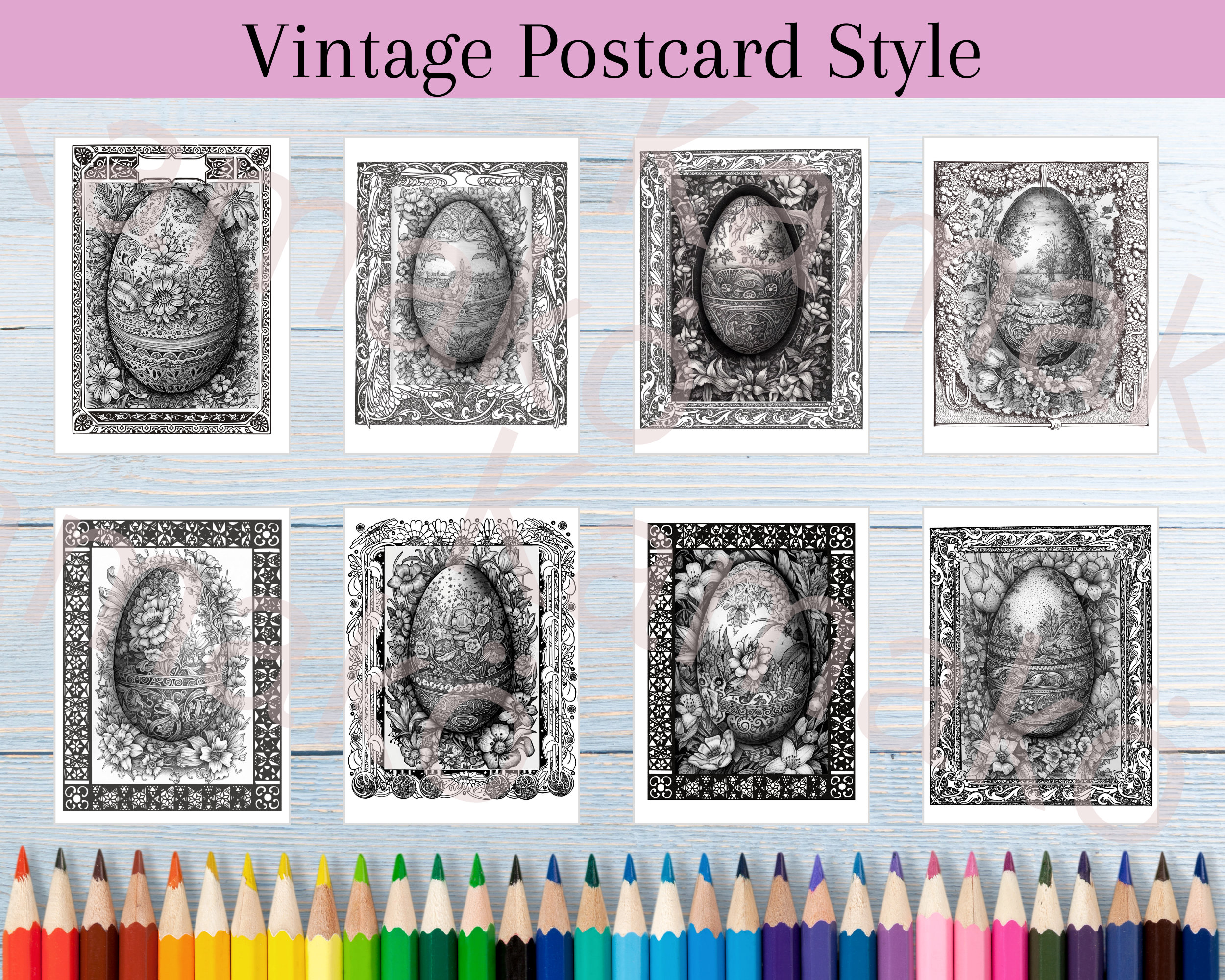 10 Vintage Easter Eggs, Printable Coloring Pages, Instant Download ...