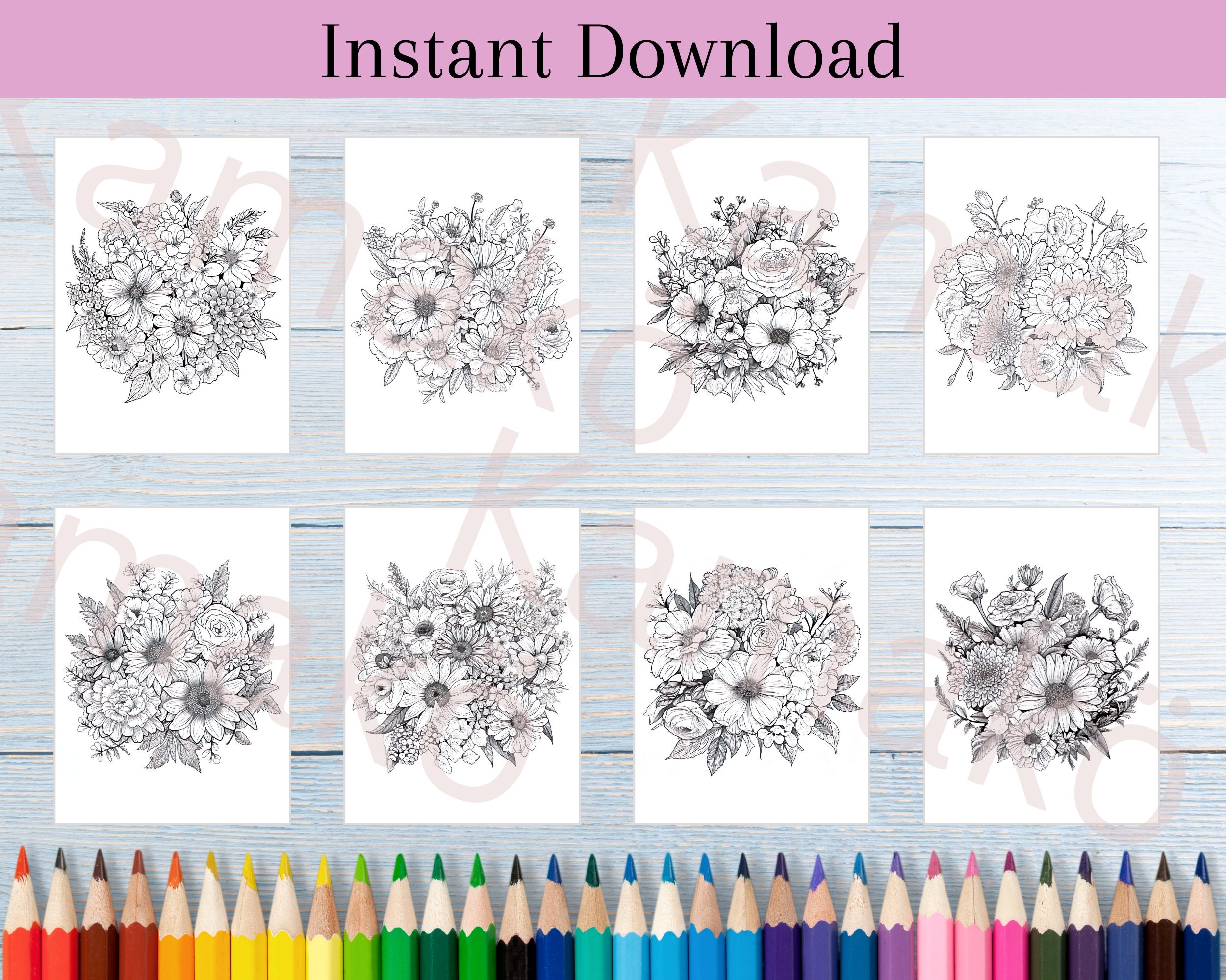 Flower Bouquet Coloring Pages - Instant Download PDF With 20 Unique ...