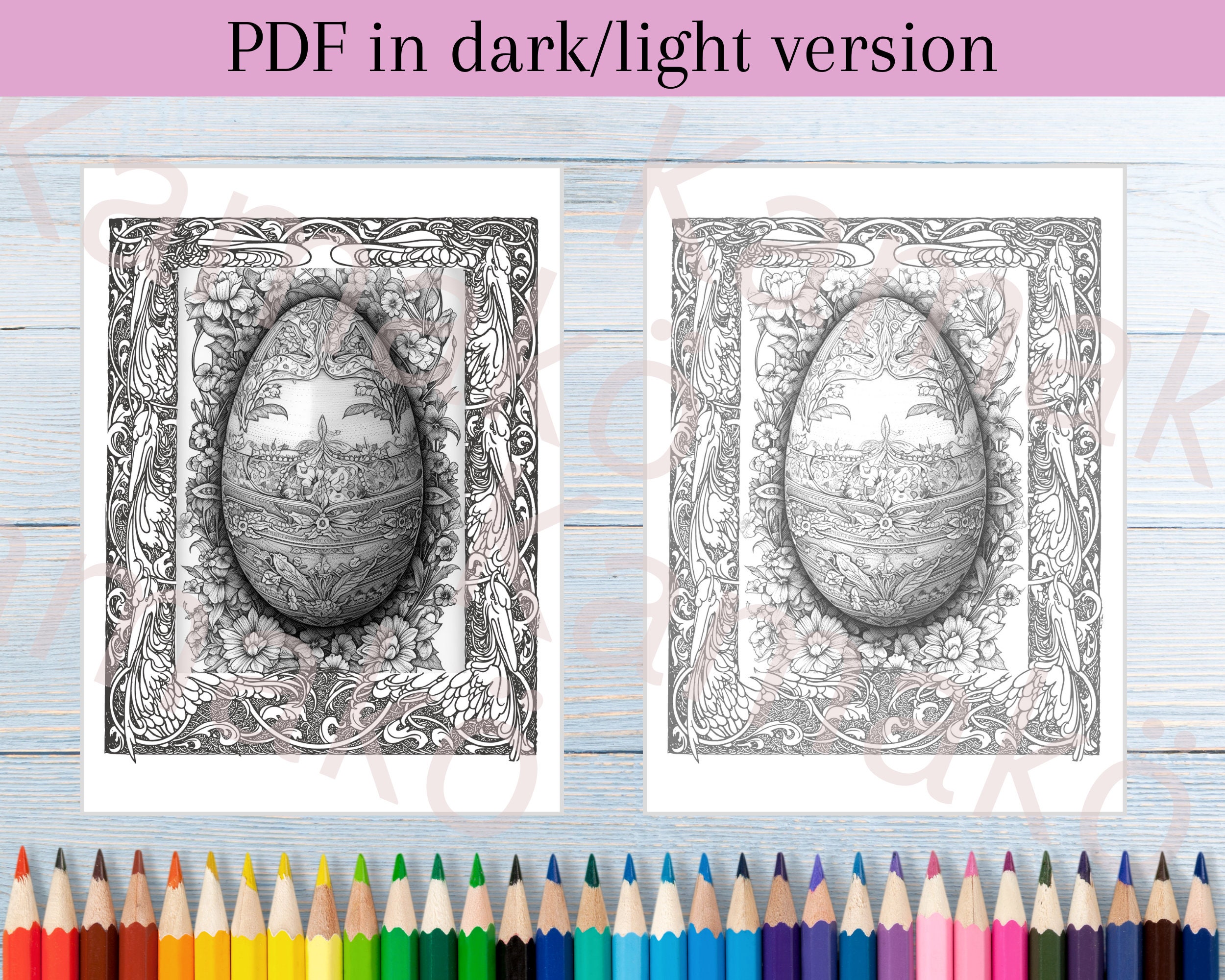 10 Vintage Easter Eggs, Printable Coloring Pages, Instant Download ...