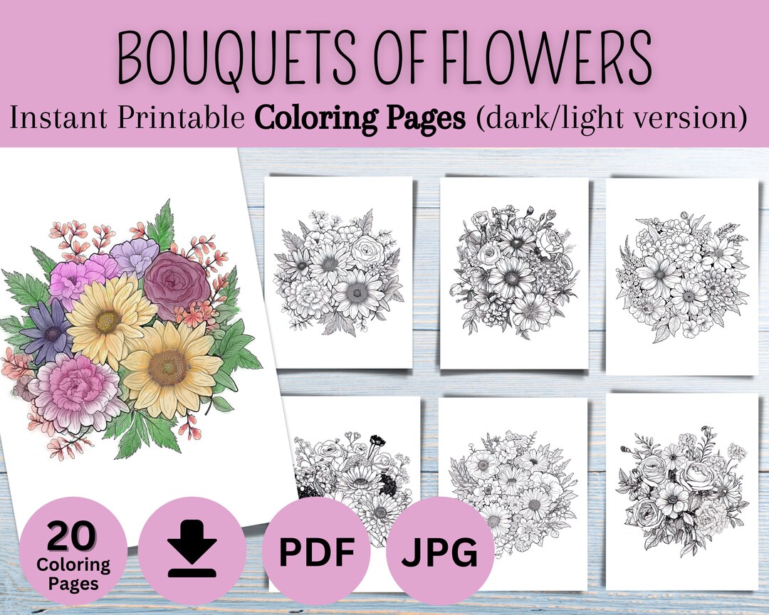 Flower Bouquet Coloring Pages - Instant Download PDF With 20 Unique ...