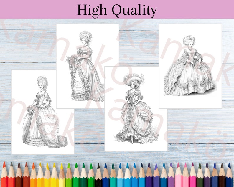 18th Century Fashion Coloring Pages: 20 Pdfs + Jpgs for Tablet Coloring ...