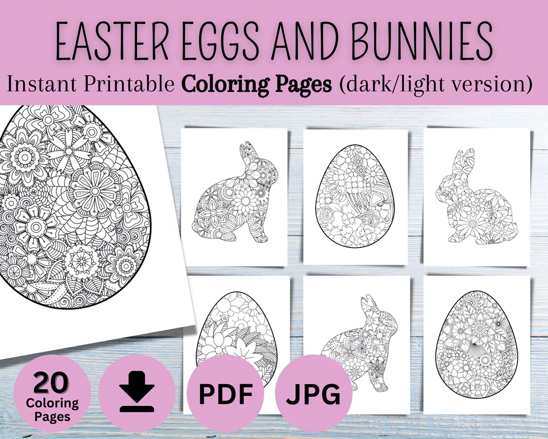 20 Easter Coloring Pages - Eggs and Bunnies - Printable Coloring Book ...