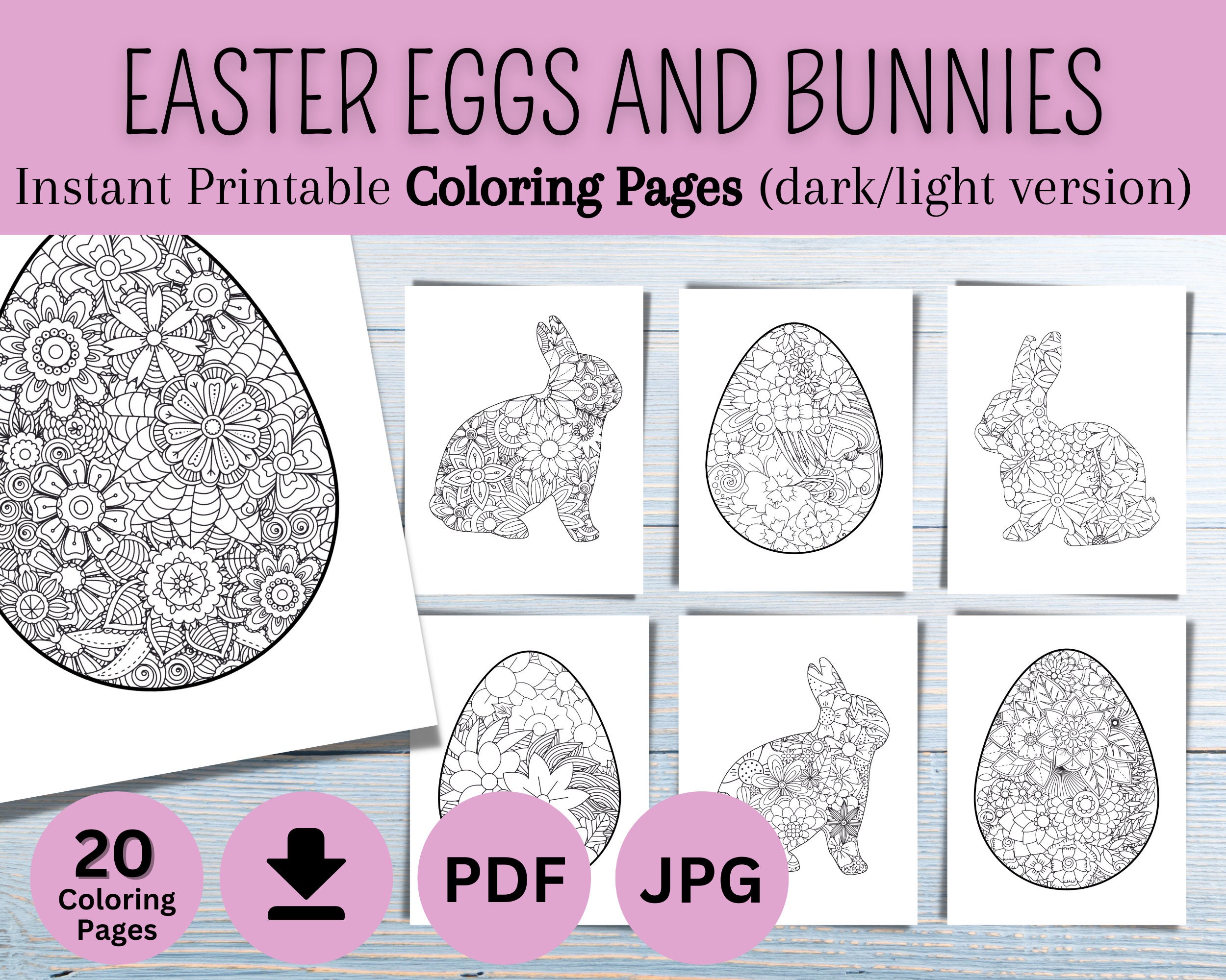 20 Easter Coloring Pages - Eggs and Bunnies - Printable Coloring Book ...