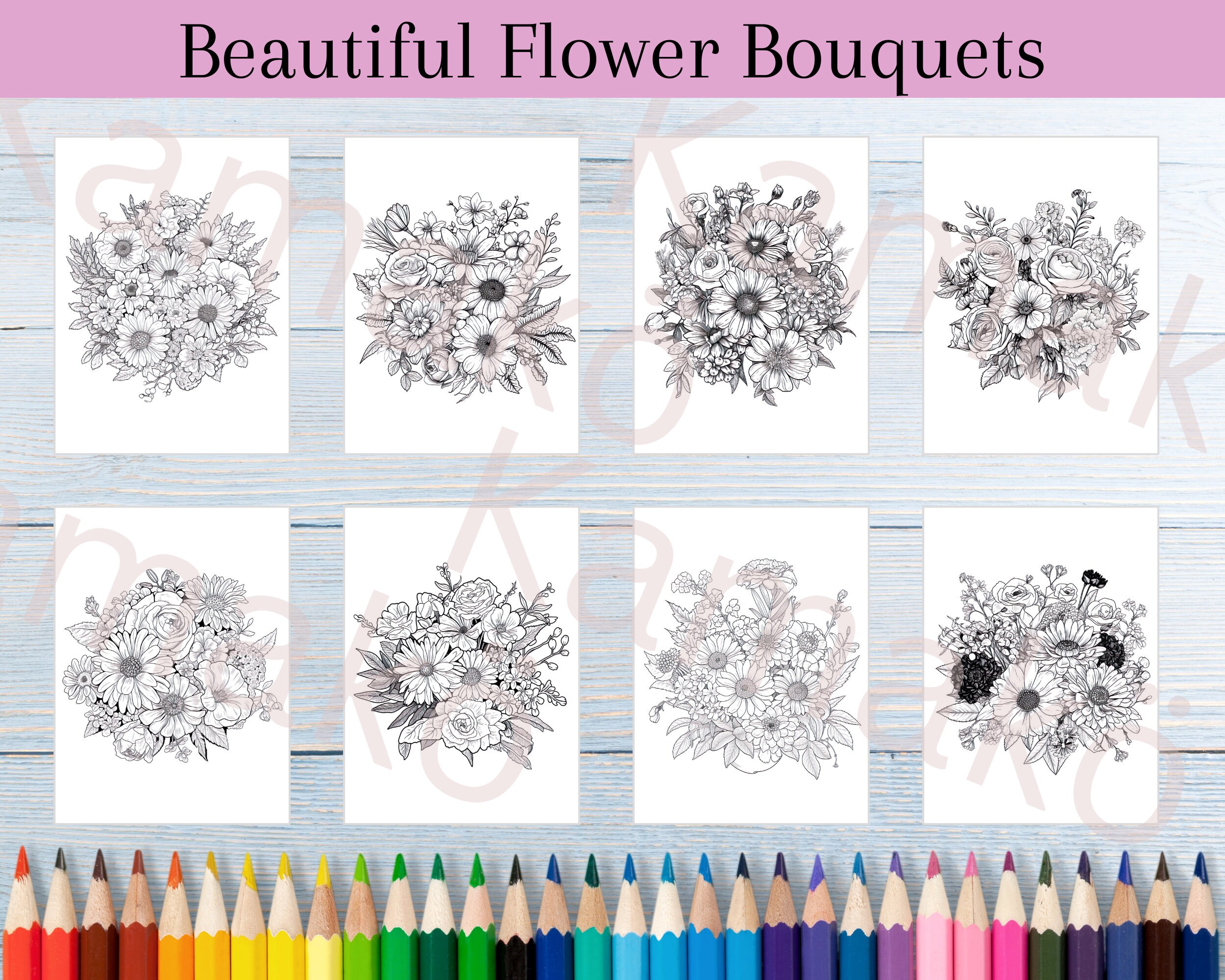 Flower Bouquet Coloring Pages - Instant Download PDF With 20 Unique ...