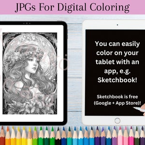 10 Art Nouveau Coloring Pages, Printable Coloring Book, Instant ...