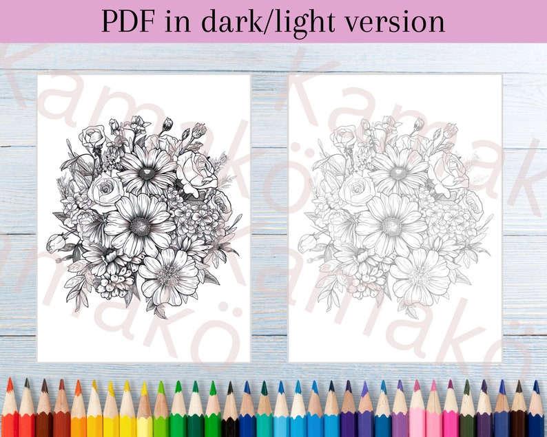 Flower Bouquet Coloring Pages - Instant Download PDF With 20 Unique ...