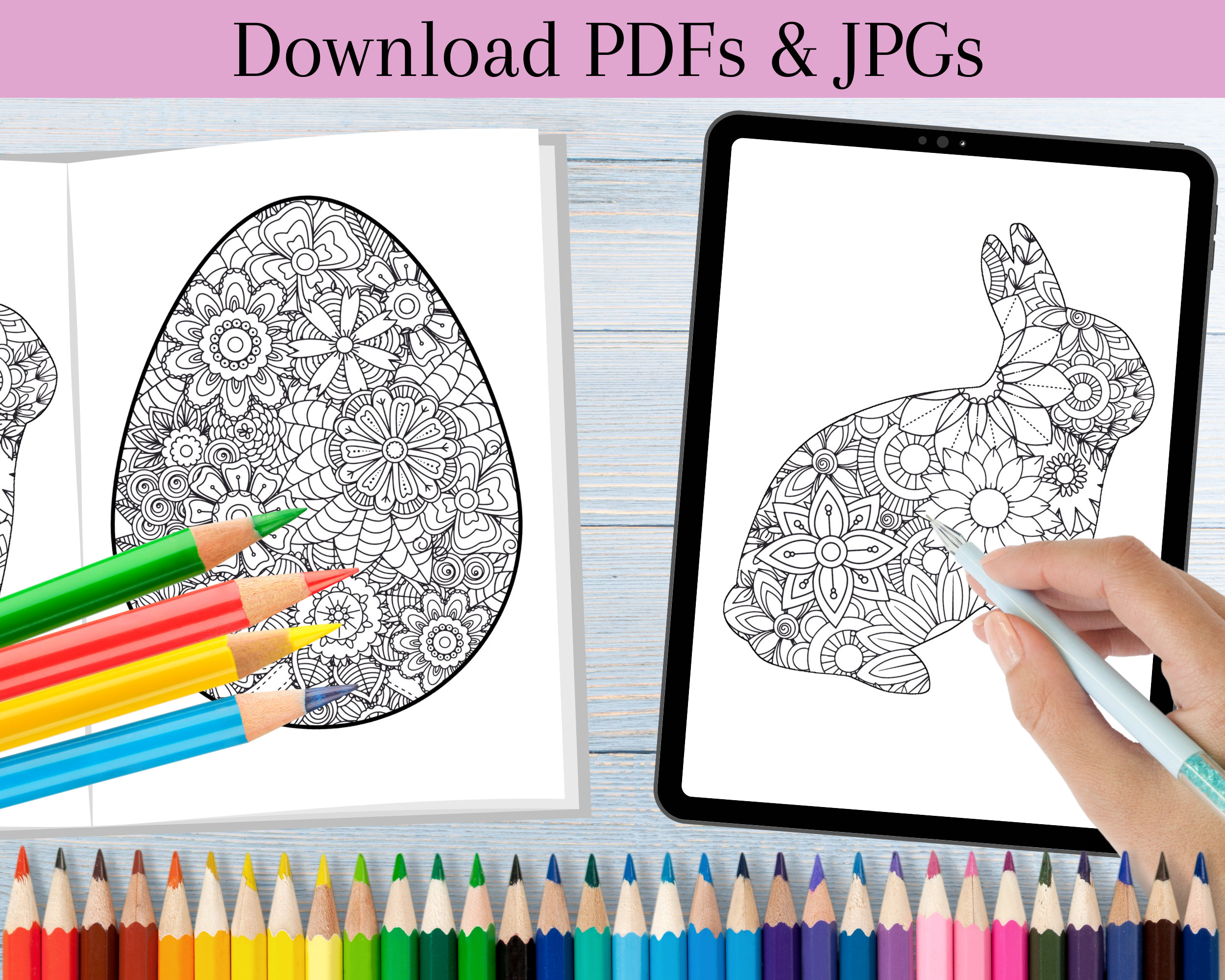 20 Easter Coloring Pages Eggs and Bunnies Printable Coloring Book ...