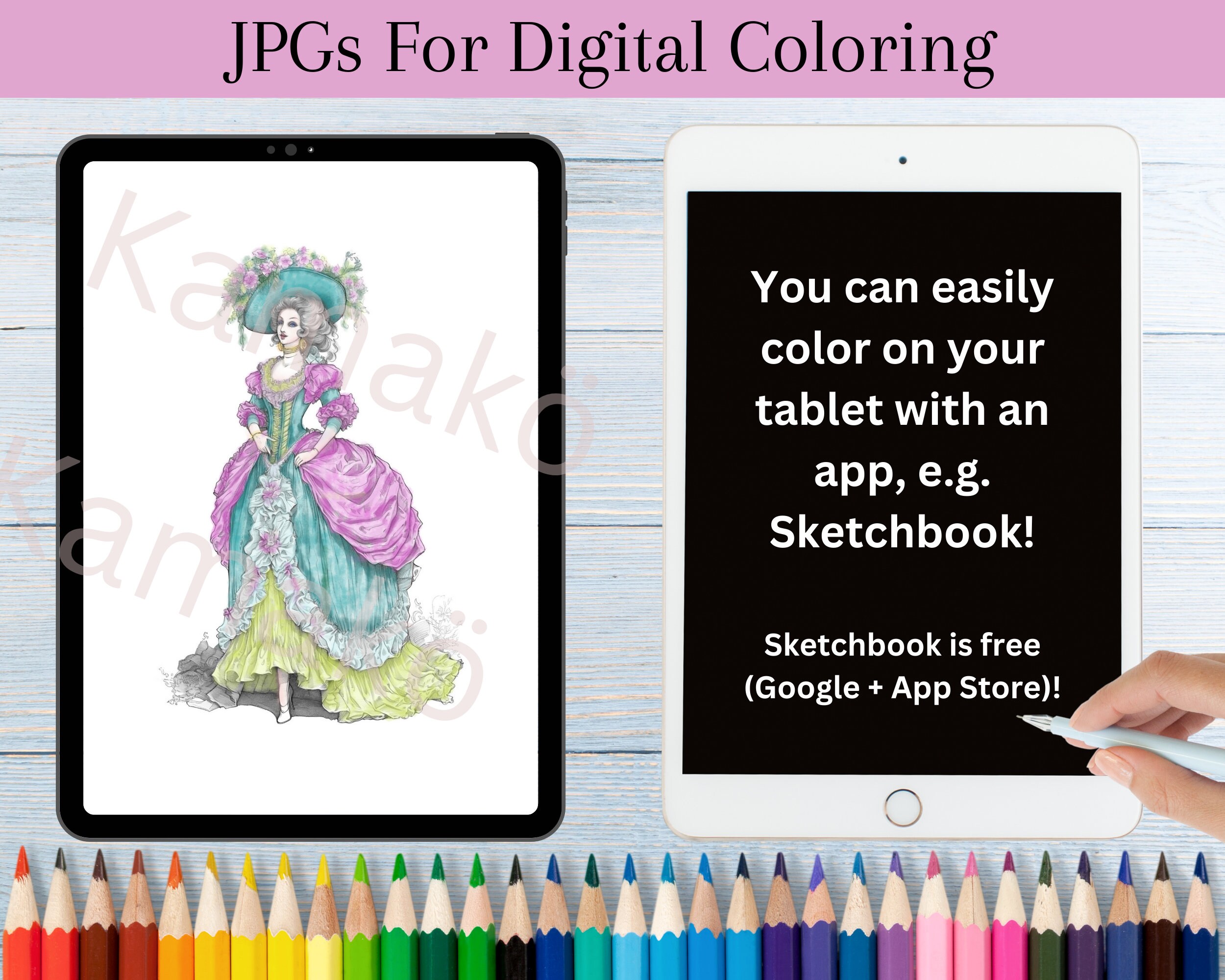 18th Century Fashion Coloring Pages: 20 Pdfs + Jpgs for Tablet Coloring ...