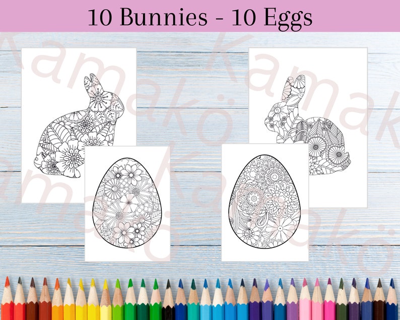 20 Easter Coloring Pages Eggs and Bunnies Printable Coloring Book ...