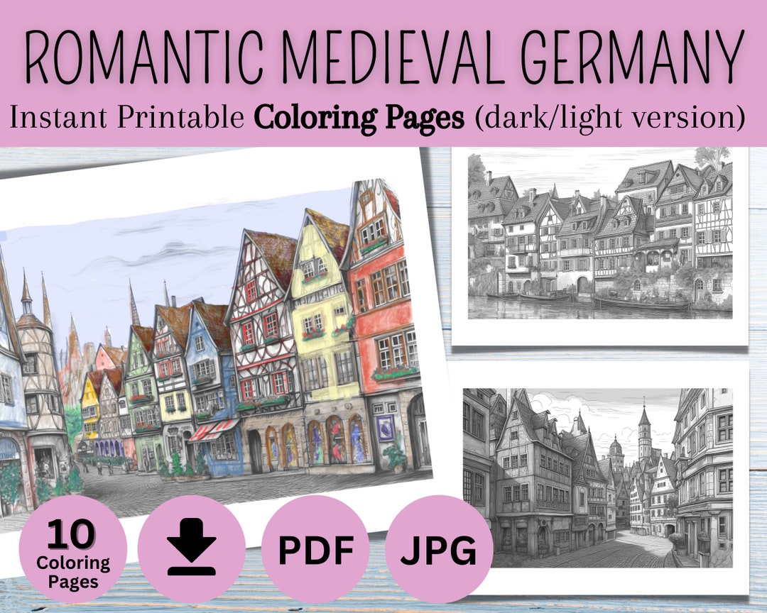 Romantic Germany: 10 PDF Coloring Pages to Download and Print ...