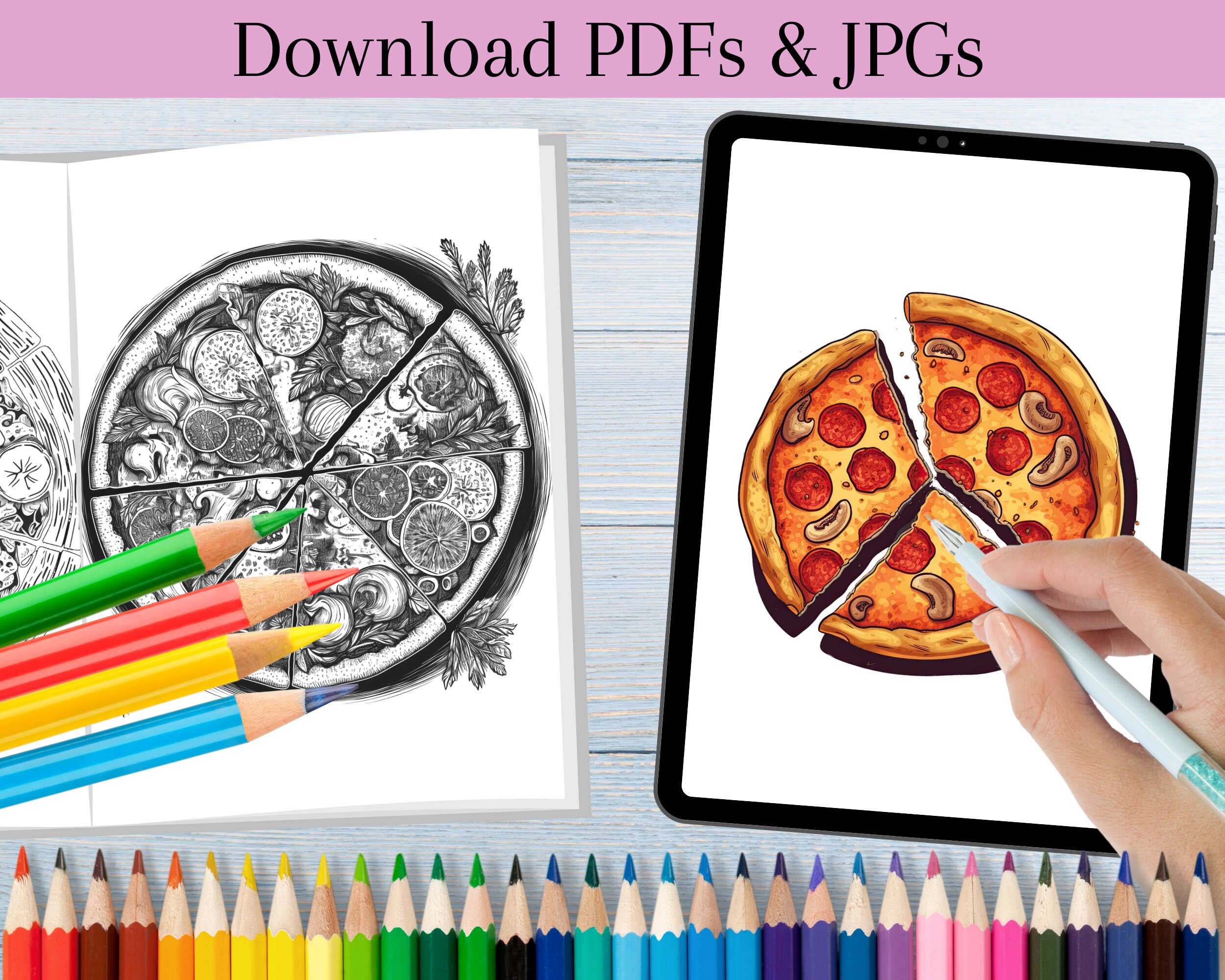 20 Pizzas Coloring Book Pages, Instant Download PDF & JPG - Etsy