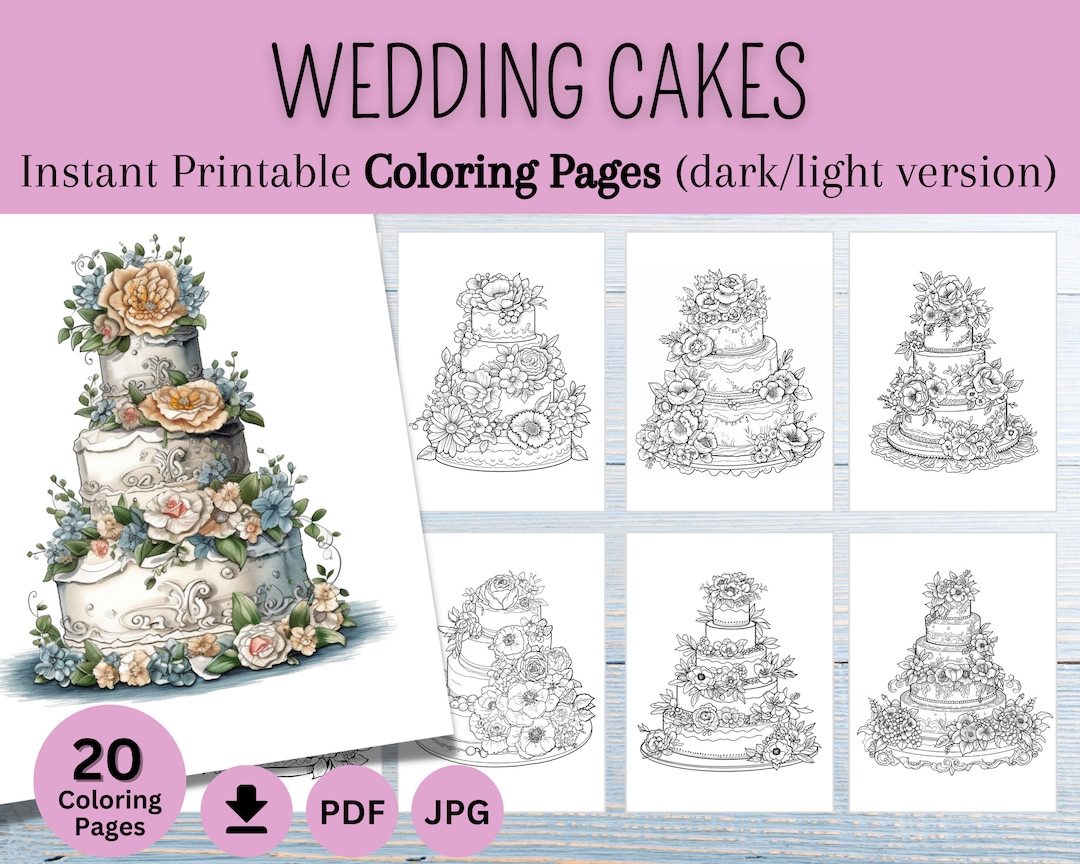 Wedding Cake Coloring Book With 20 Coloring Pages, Instant Download as ...