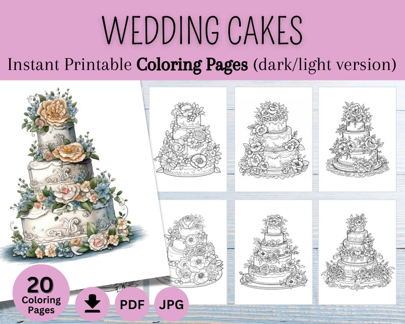 Wedding Cake Coloring Book With 20 Coloring Pages Instant - Etsy
