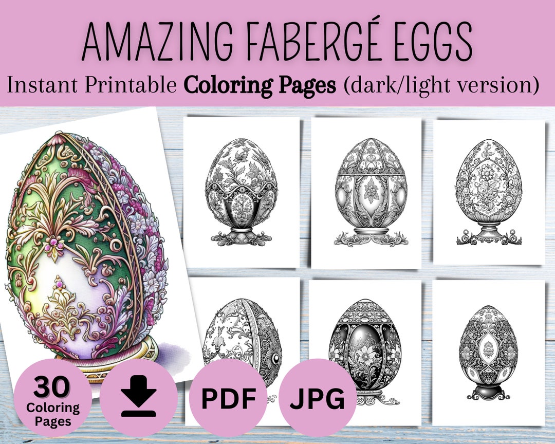 30 Amazing Eggs Coloring Book for Adults - Faberge Style, Printable ...