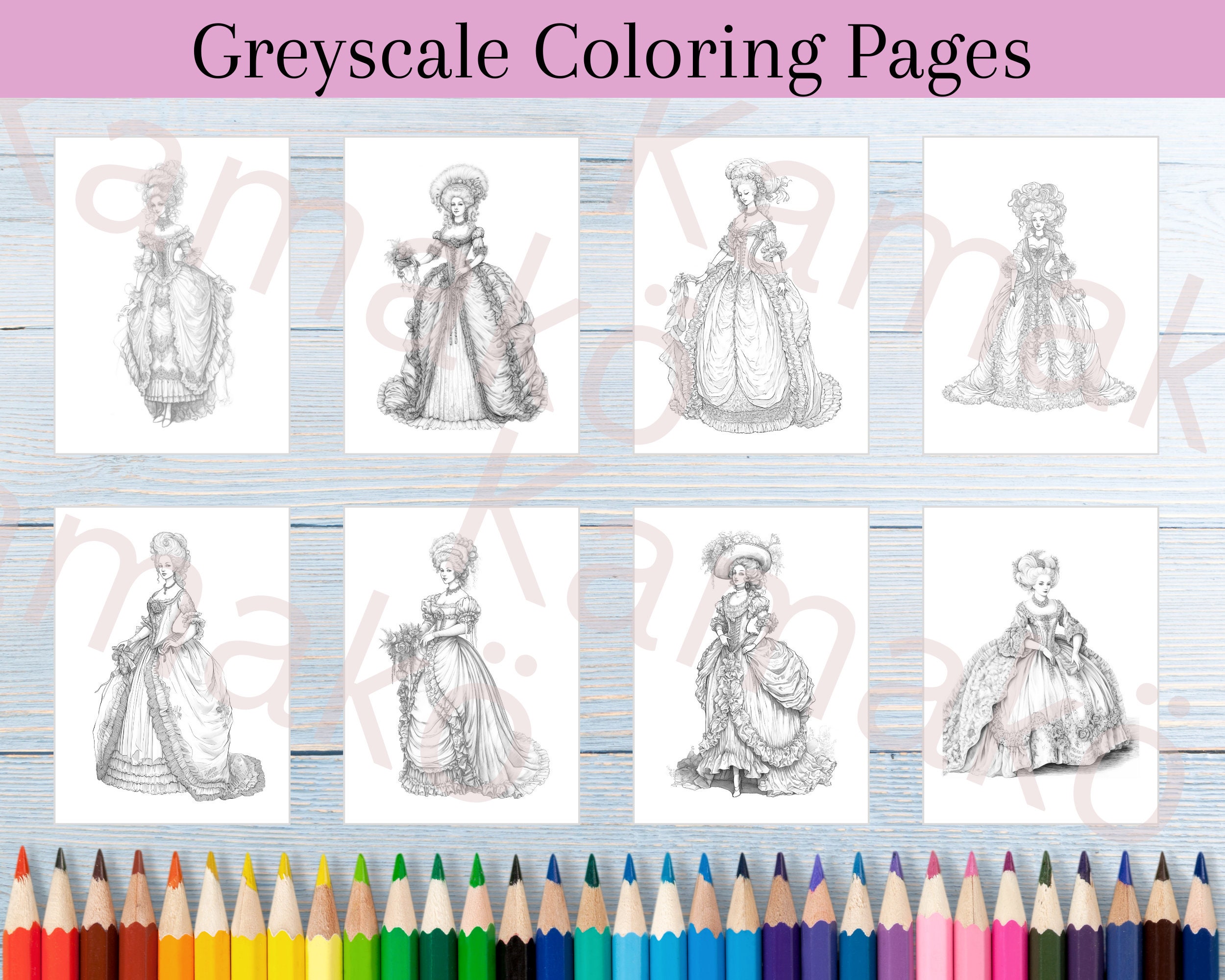 18th Century Fashion Coloring Pages: 20 Pdfs + Jpgs for Tablet Coloring ...