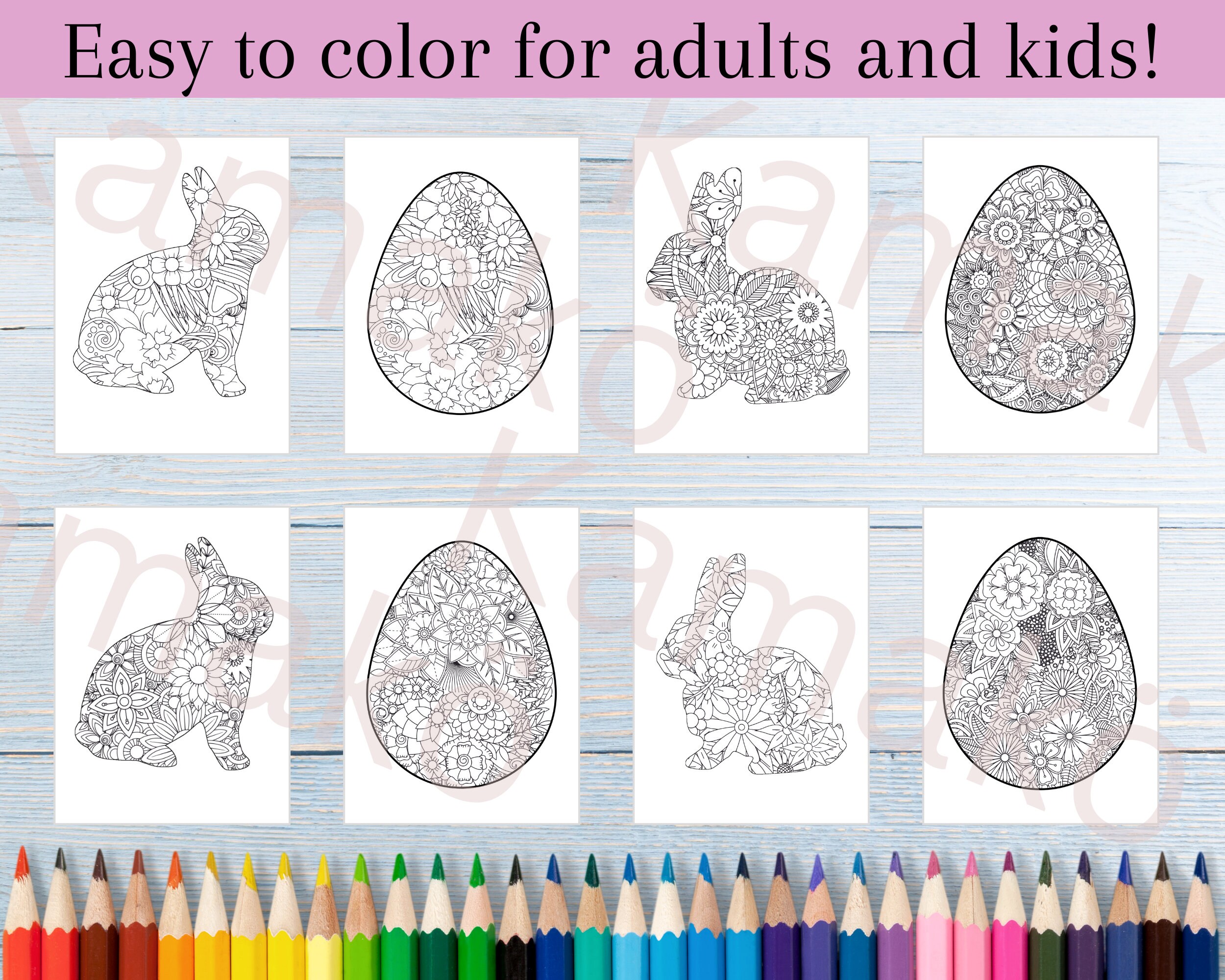 20 Easter Coloring Pages - Eggs and Bunnies - Printable Coloring Book ...