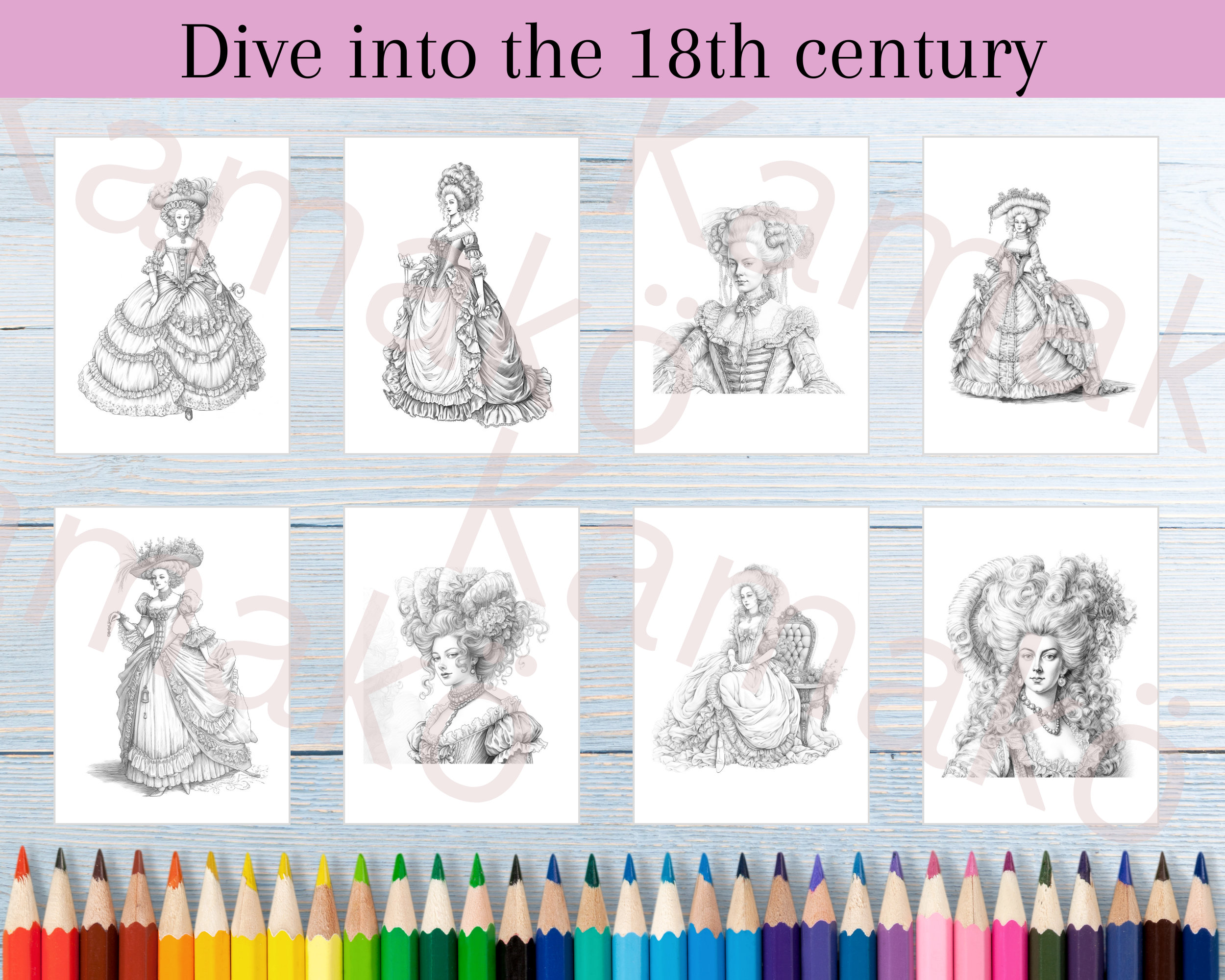 18th Century Fashion Coloring Pages: 20 Pdfs + Jpgs for Tablet Coloring ...