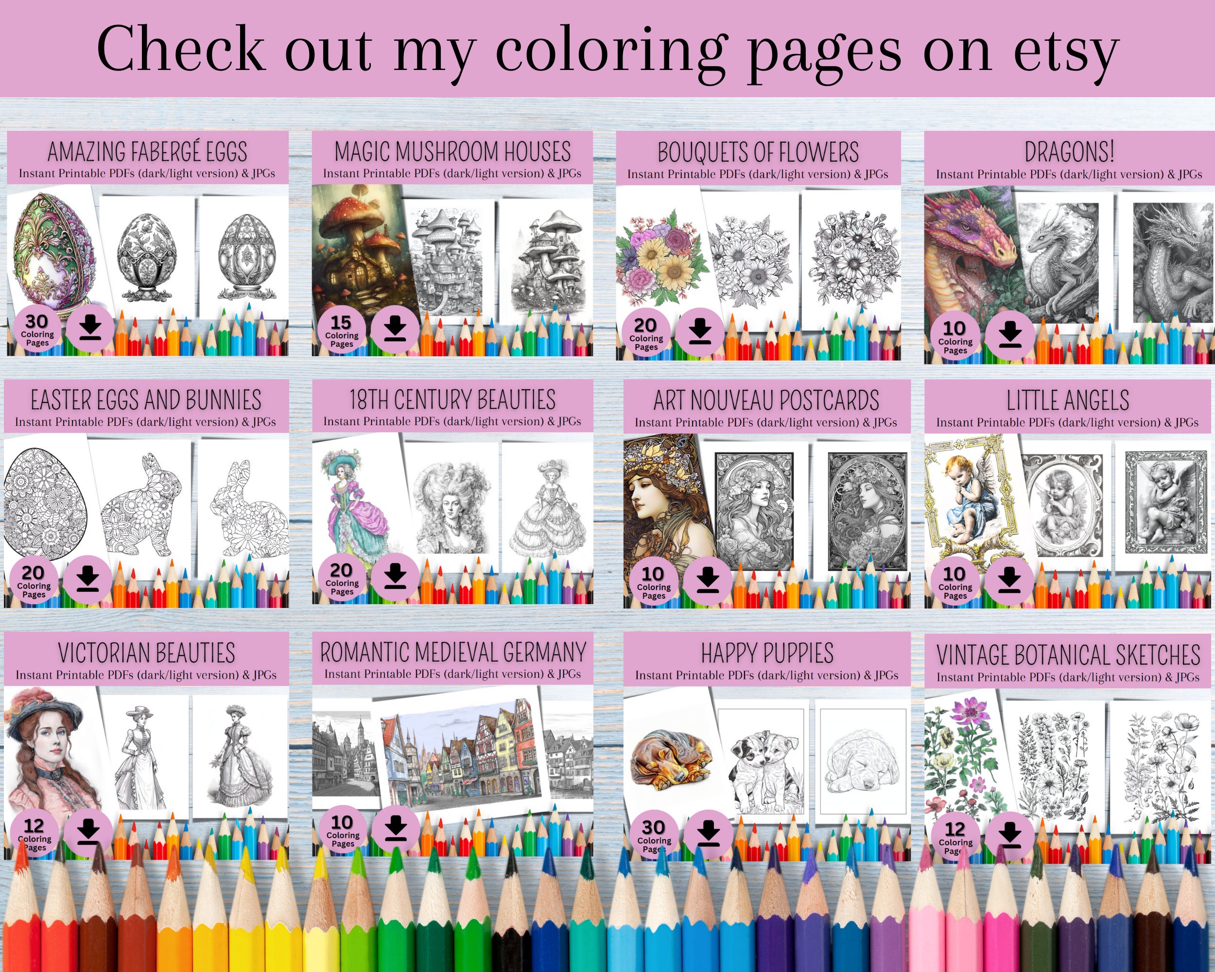 12 Vintage Botanical Coloring Pages, Download and Print Instant ...