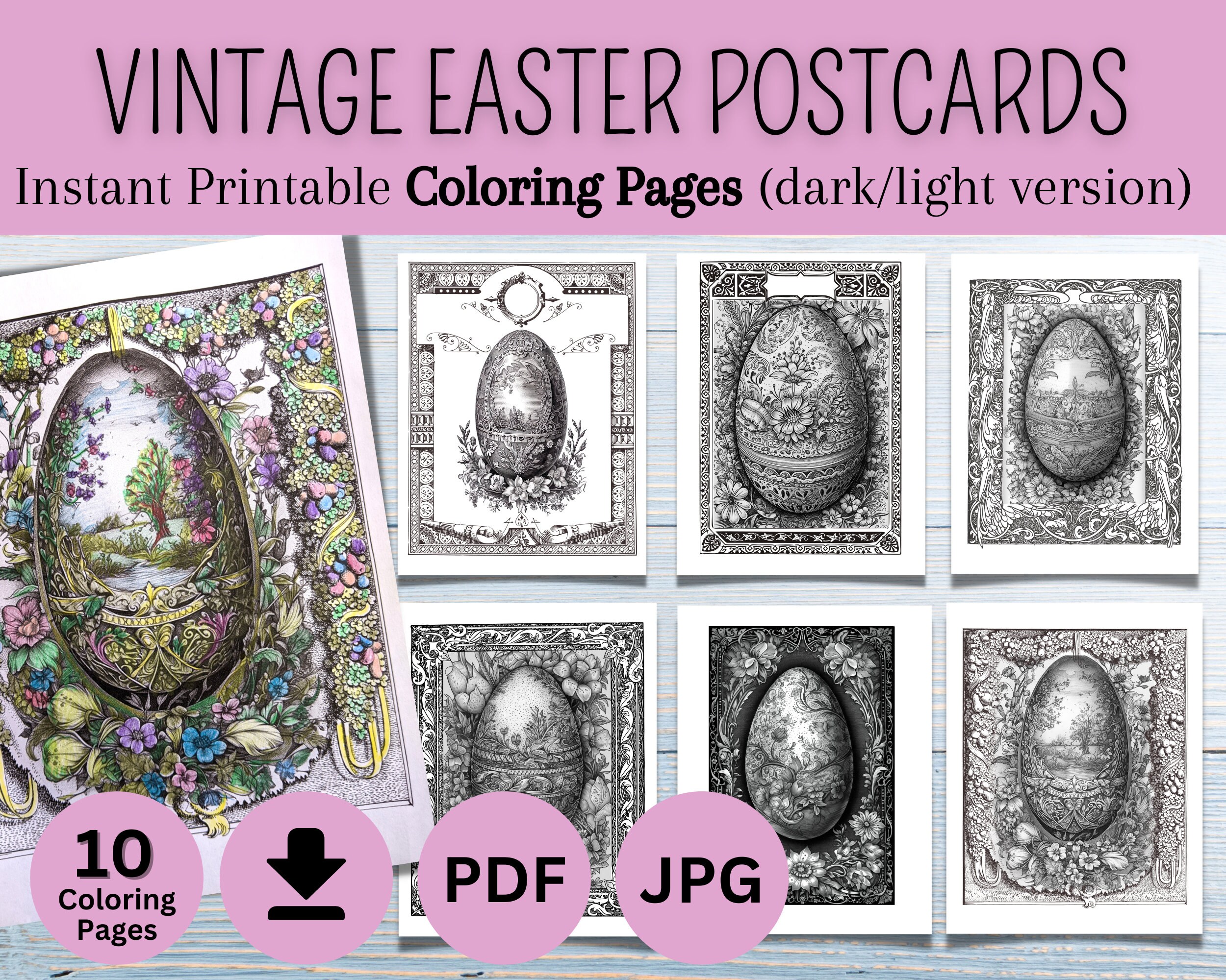 10 Vintage Easter Eggs, Printable Coloring Pages, Instant Download ...