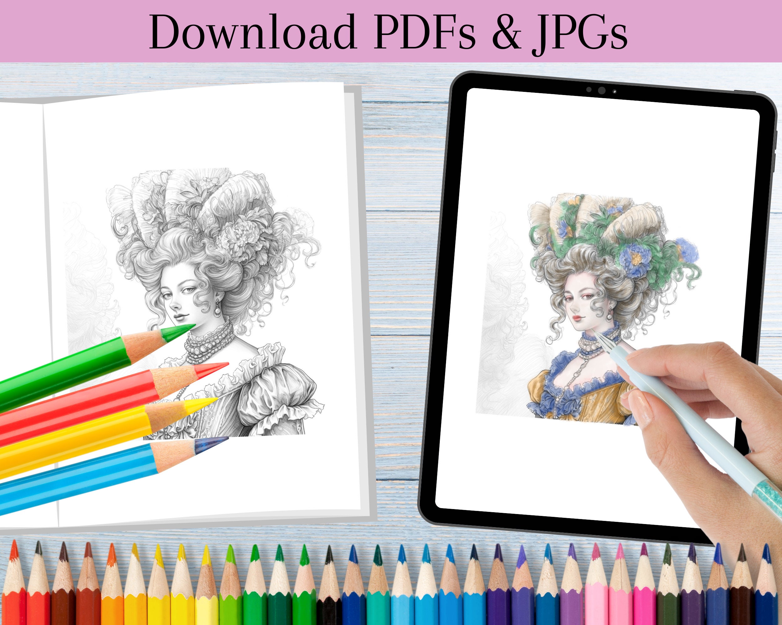 18th Century Fashion Coloring Pages: 20 Pdfs + Jpgs for Tablet Coloring ...