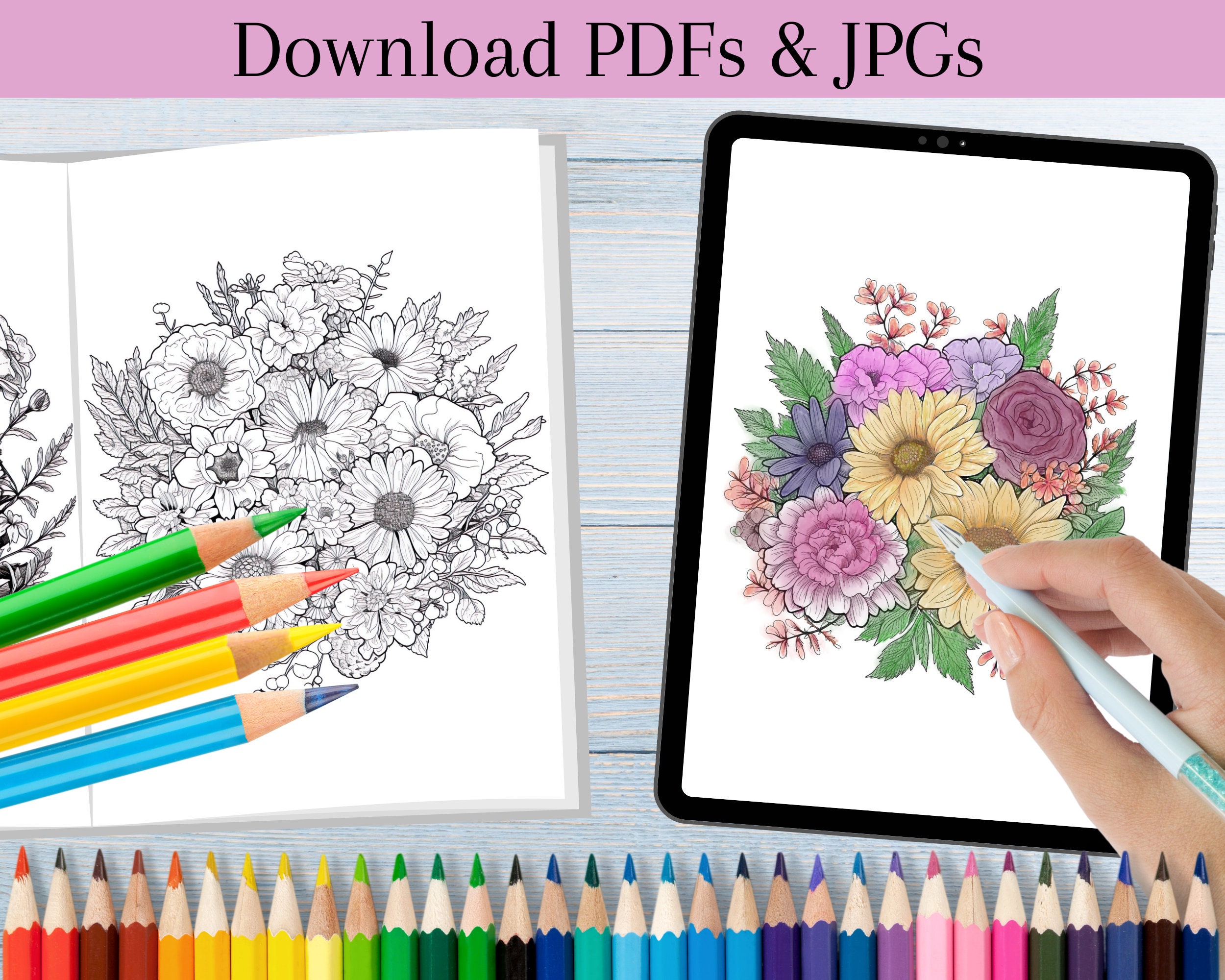 Flower Bouquet Coloring Pages - Instant Download PDF With 20 Unique ...