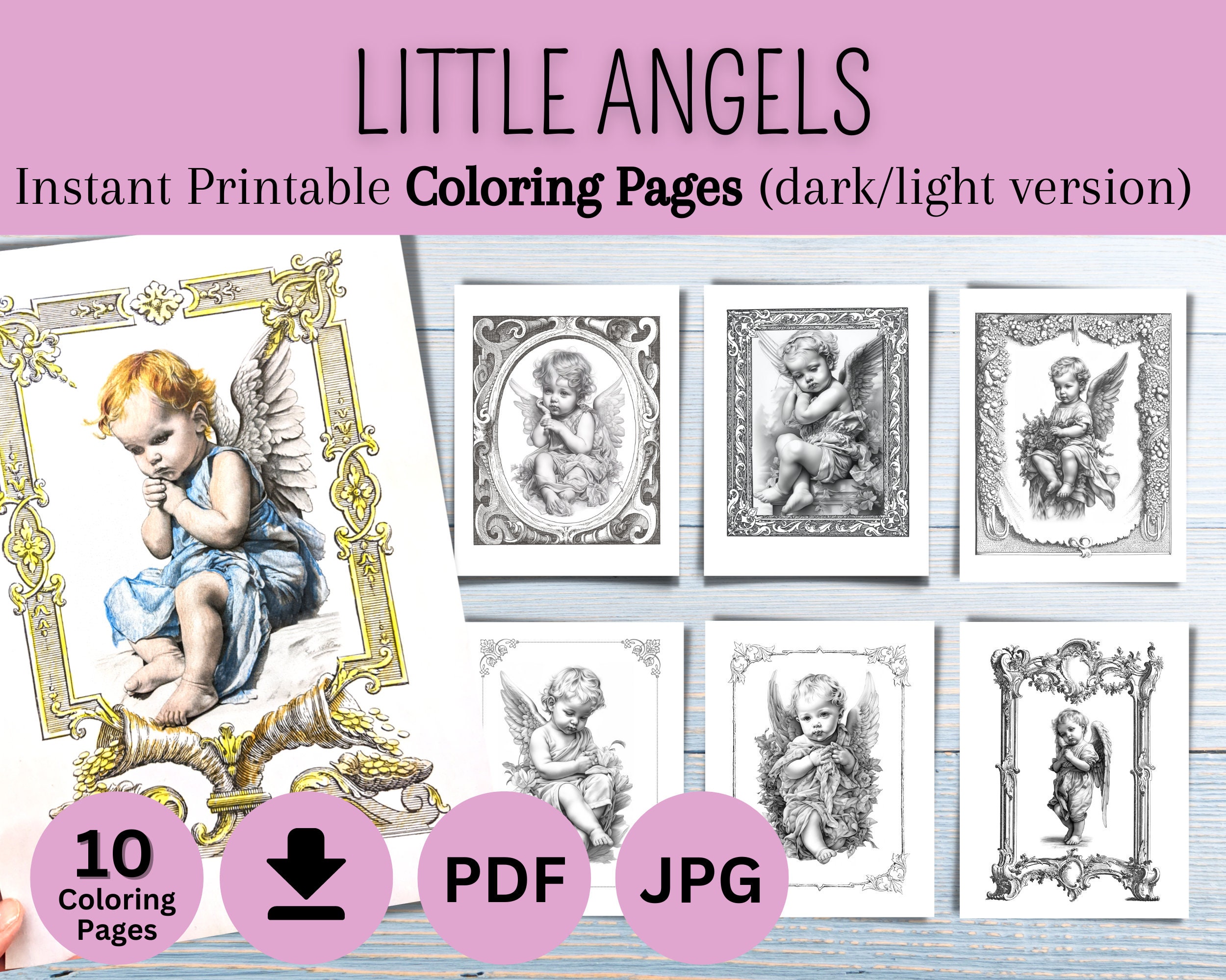 10 Printable Coloring Pages of Baby Angels, Vintage Images of Little ...