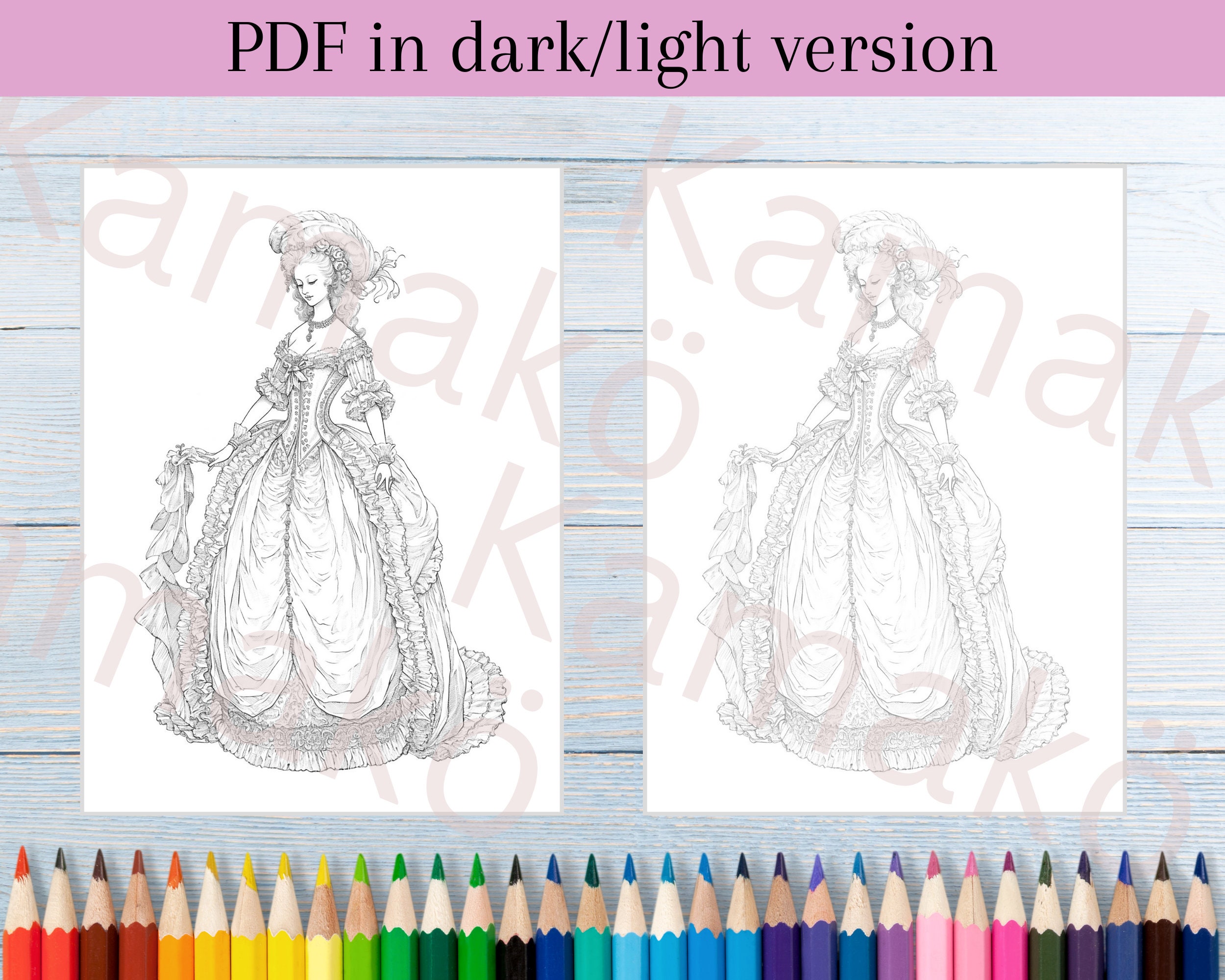 18th Century Fashion Coloring Pages: 20 Pdfs + Jpgs for Tablet Coloring ...