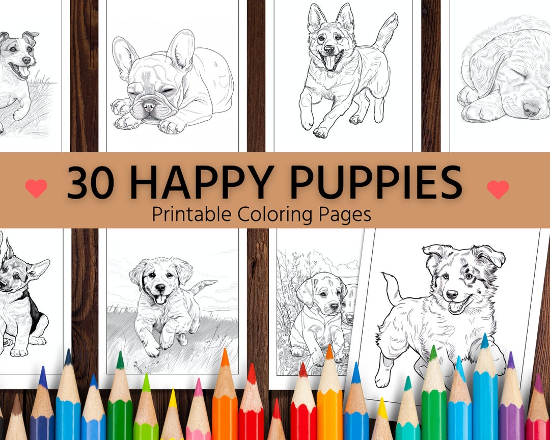 30 Cute Puppy Coloring Pages Different Breeds Corgie - Etsy