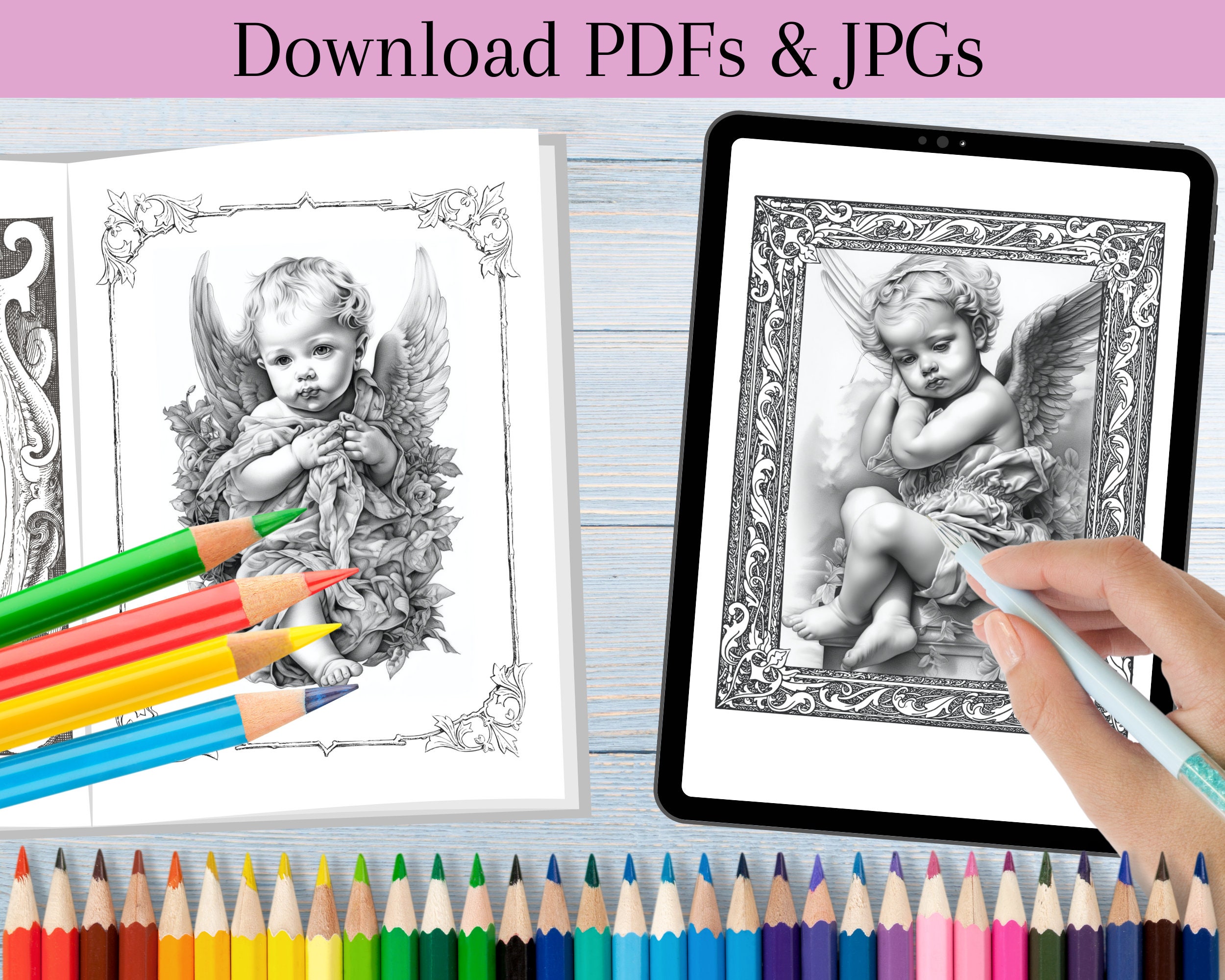 10 Printable Coloring Pages of Baby Angels, Vintage Images of Little ...