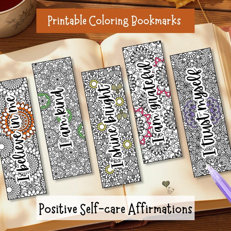 Printable Self Love Affirmation Mandala Coloring Bookmarks | 5 Digital ...