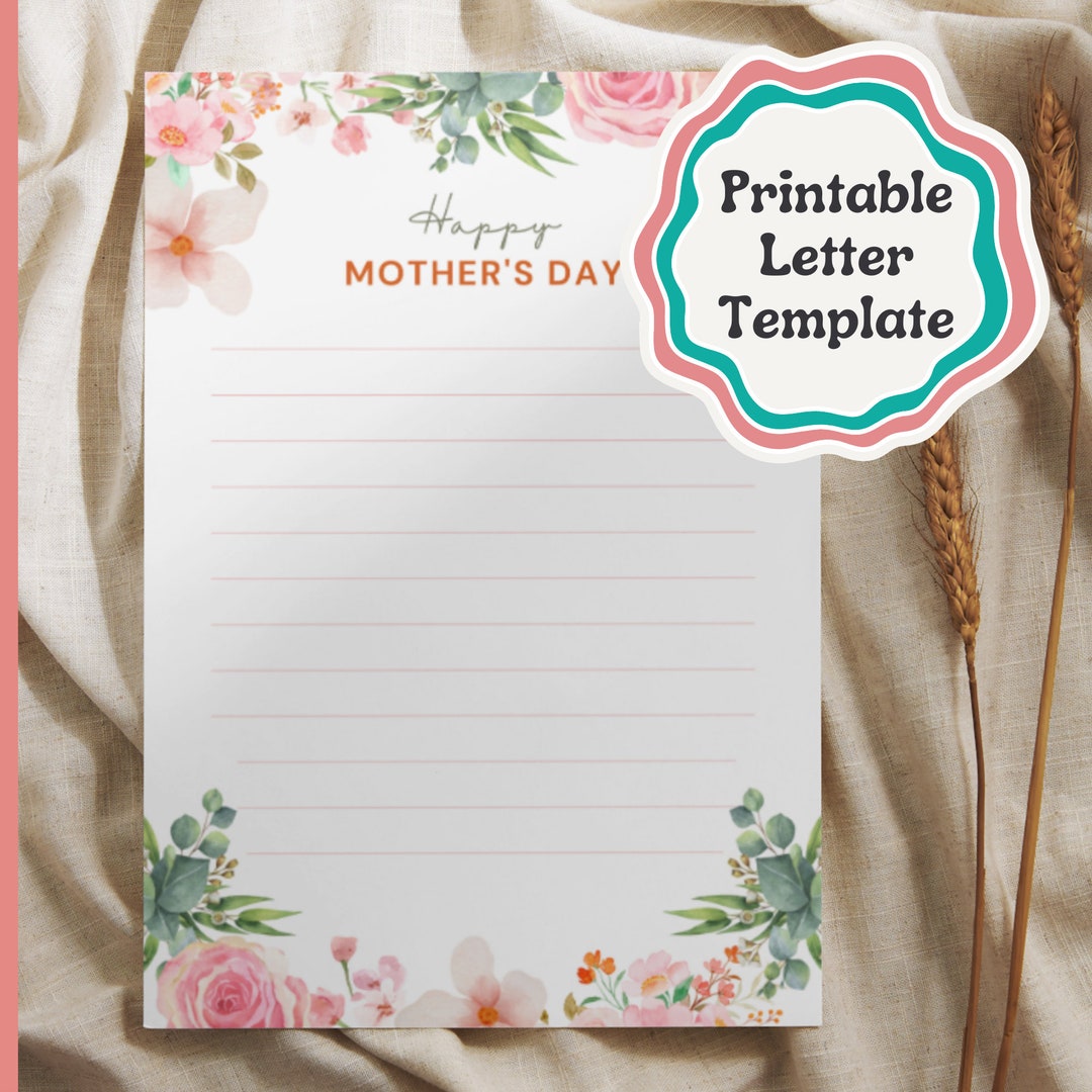 Mother's Day Letter, Printable Flower Paper Stationery Gift Idea ...