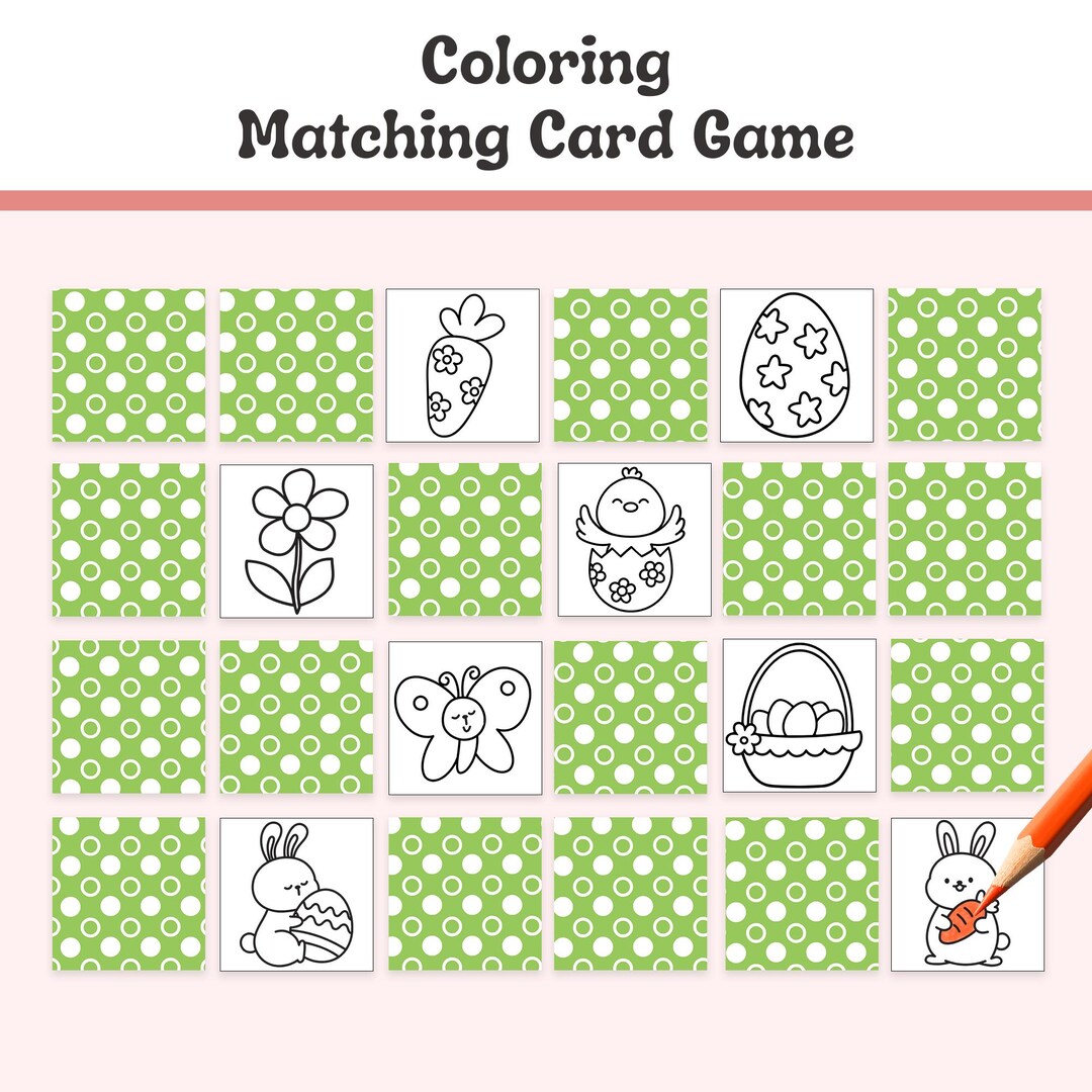 Memory Game Coloring Printable, Easter Game Printables, Matching Card ...