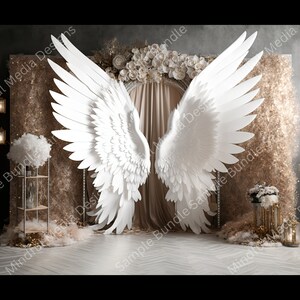 3 Vintage Glam White Angel Wings Digital Backdrop, Maternity Backdrops ...