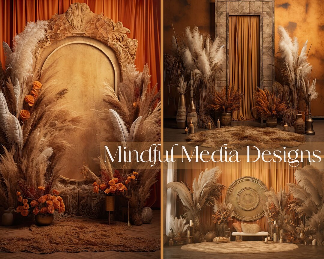 3 Mustard Boho Floral Digital Backdrops | Maternity Digital Backdrops ...