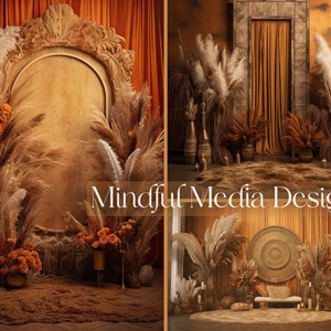 3 Mustard Boho Floral Digital Backdrops | Maternity Digital Backdrops ...