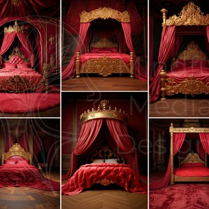 Dark Red and Gold Royal Beds Digital Backdrops for Photography ...
