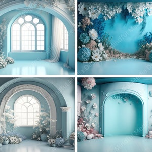 30 Blue Whimsy Floral Digital Backdrops, Maternity Backdrops Digital ...