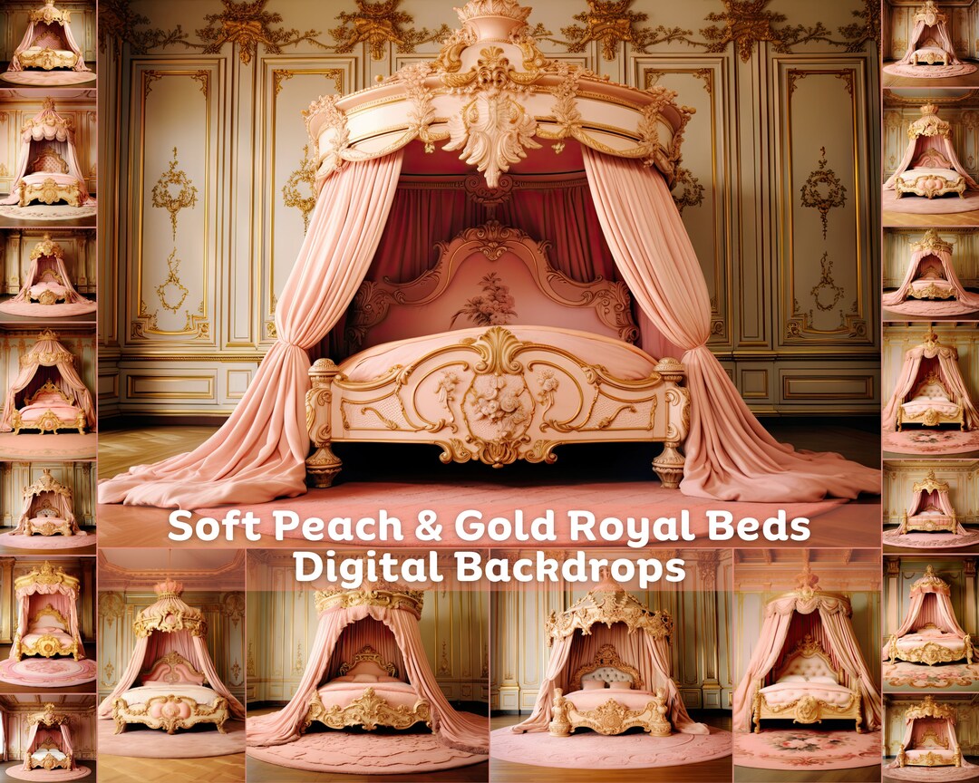 30 Soft Peach Gold Royal Beds Digital Backdrops for Photography ...