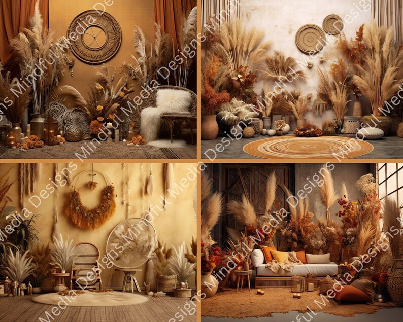 30 Mustard Boho Floral Digital Backdrops Maternity Digital - Etsy