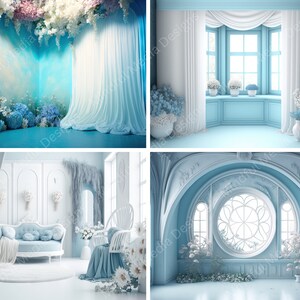 30 Blue Whimsy Floral Digital Backdrops, Maternity Backdrops Digital ...