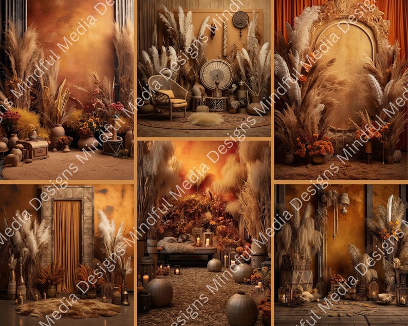 30 Mustard Boho Floral Digital Backdrops Maternity Digital - Etsy