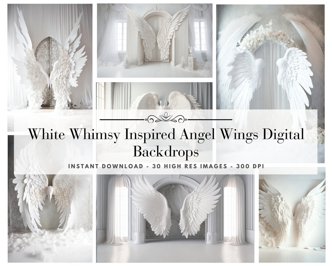 30 White Whimsy Angel Wings Digital Backdrops, Maternity Backdrops ...