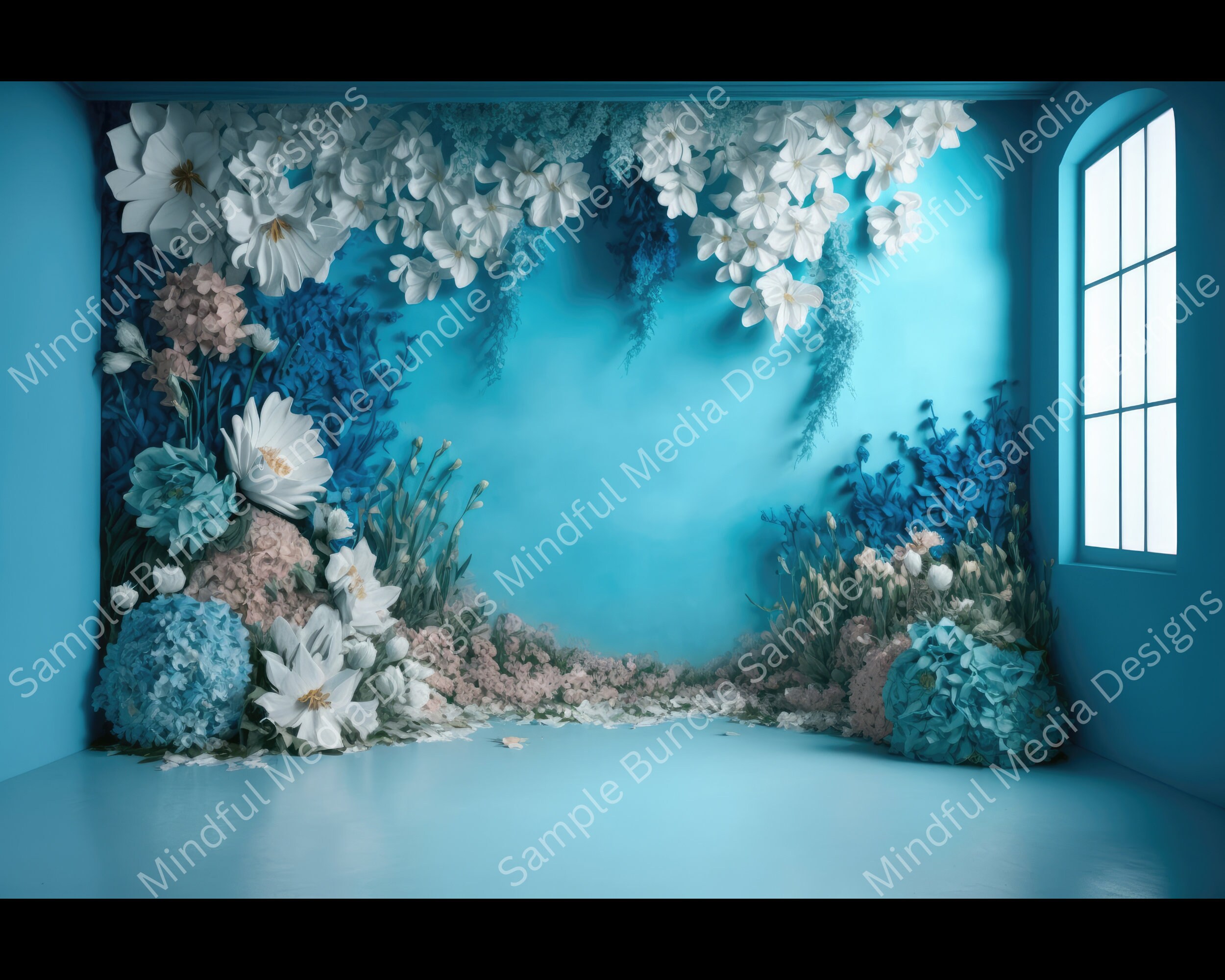 3 Blue Whimsy Floral Digital Backdrops Maternity Backdrops - Etsy