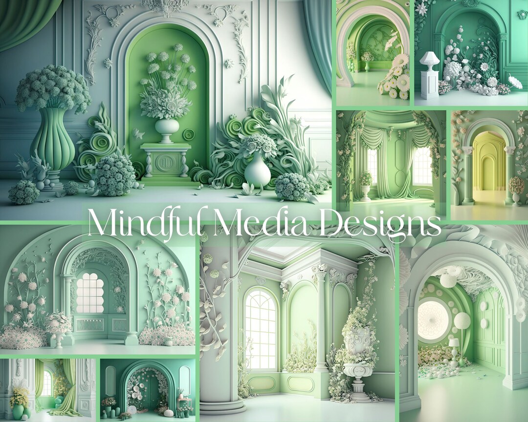 30 Green Whimsy Floral Digital Backdrops. Maternity Backdrops Digital ...